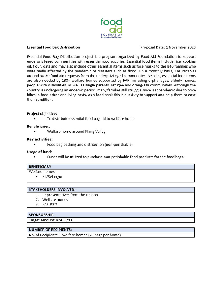 Haleon Essential Food Bag Distribution | PDF