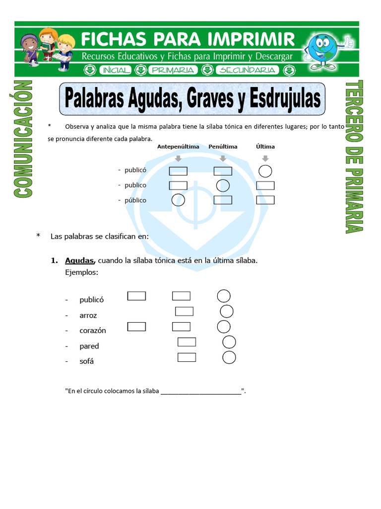Ficha Agudas Graves y Esdrujulas para Tercero de Primaria | PDF