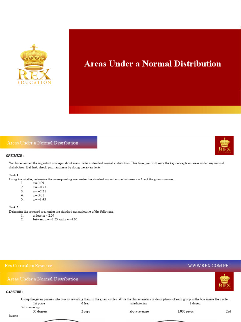 Areas Under A Normal Disctribution | PDF | Standard Score | Standard Deviation