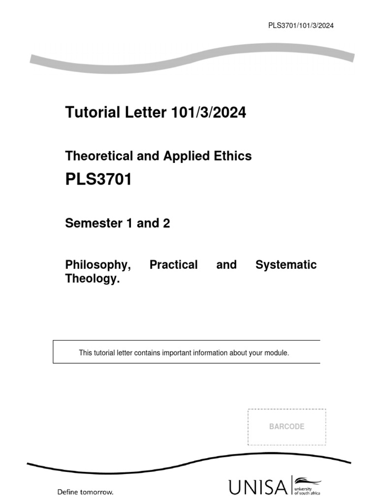 Tutorial Letter 101/3/2024: Theoretical and Applied Ethics | PDF ...