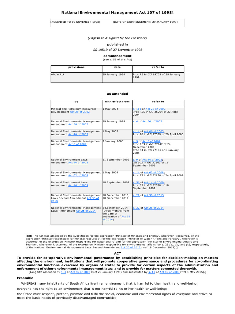 National Environmental Management Act 107 of 1998 As Amended | PDF ...