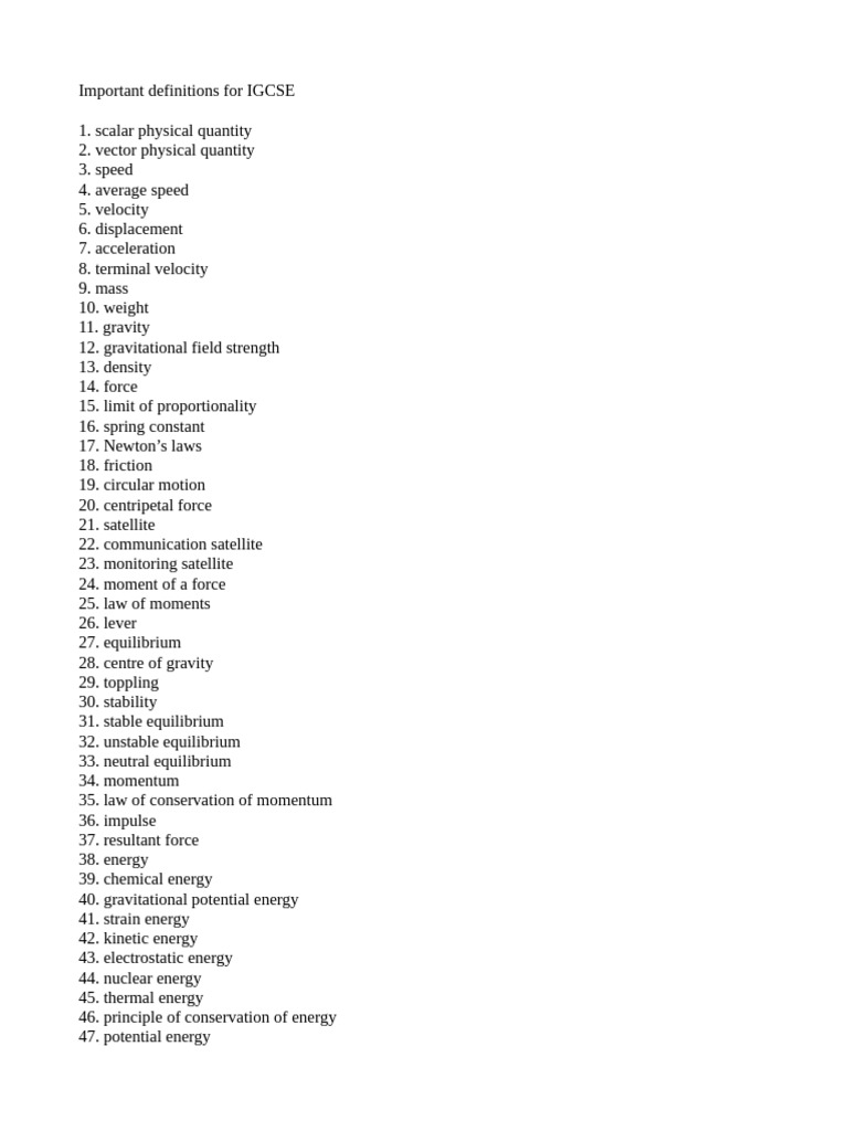 IGCSE Physics Definitions | PDF