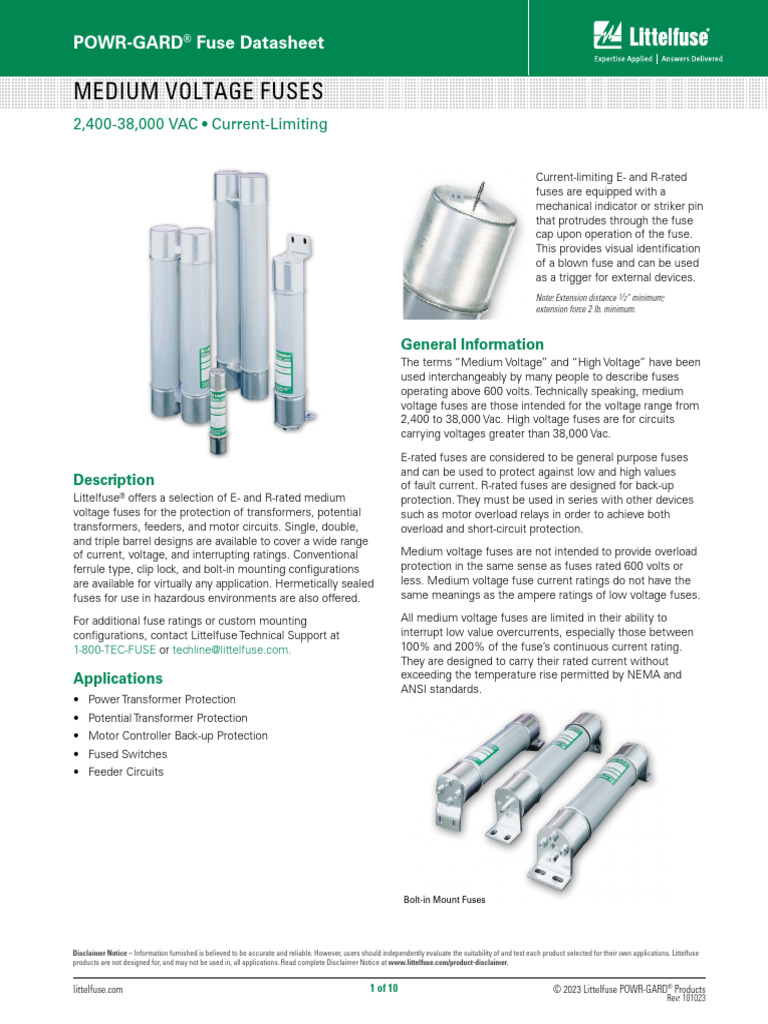 Medium Voltage Datasheet | PDF | Fuse (Electrical) | Electrical Components
