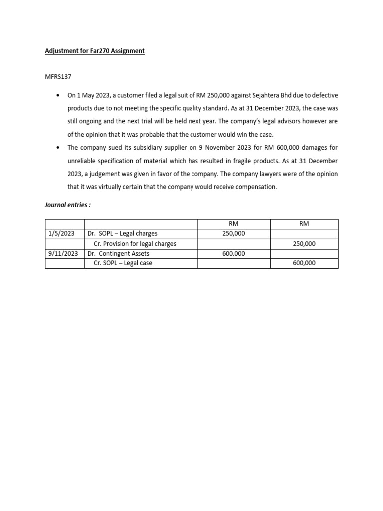 Adjustment For MFRS137 & MFRS15 | PDF | Lawsuit | Liability (Financial ...