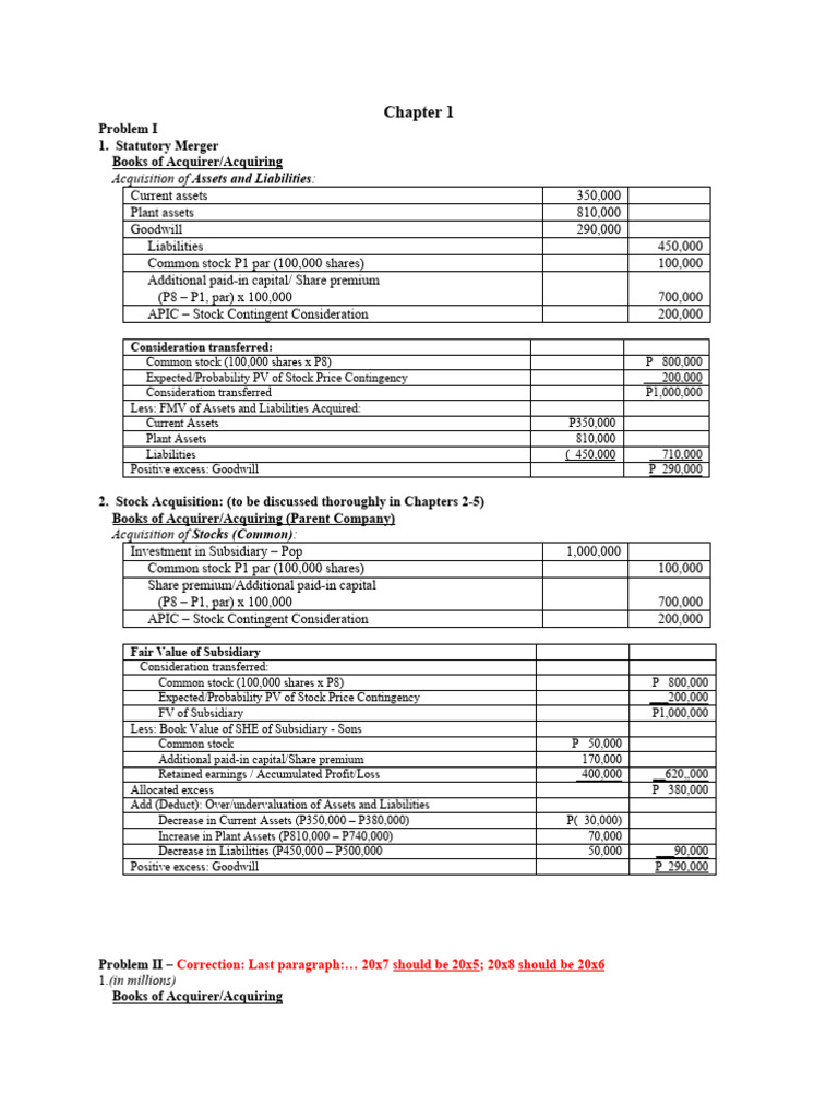 SolutionChapter1RevFinal Edited | PDF | Goodwill (Accounting) | Balance ...