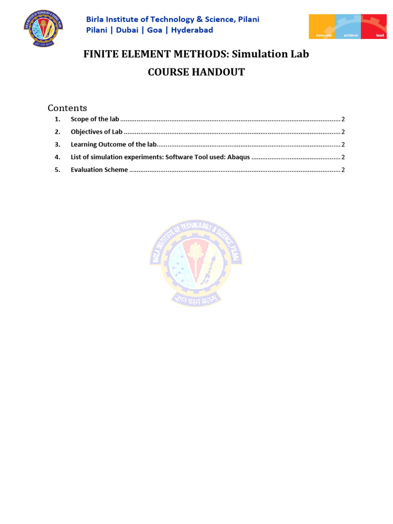 FEM Lab Course Handout | PDF | Finite Element Method | Simulation