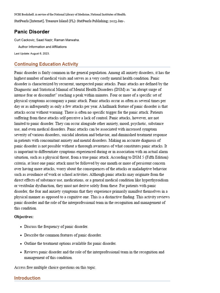 Panic Disorder: A Clinical Guide | PDF | Panic Disorder | Panic Attack