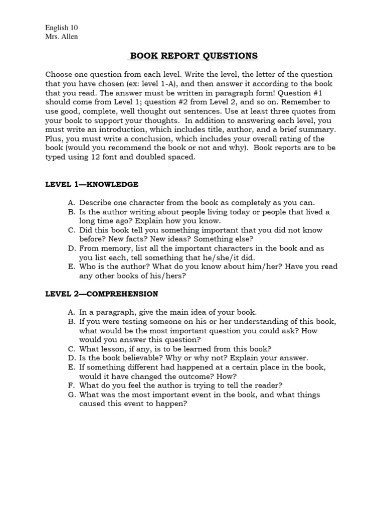 Book Summary Question | PDF
