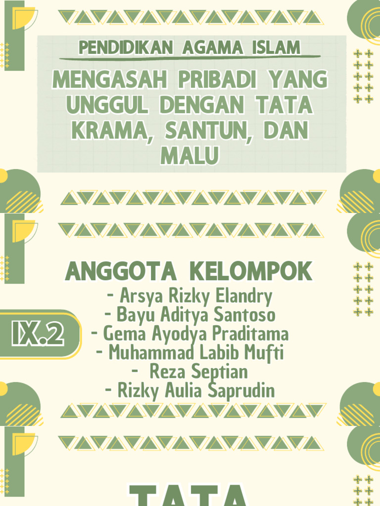 Presentasi PAI BAB 9 (Tata Krama, Santun, Dan Malu | PDF | Pengembangan Diri