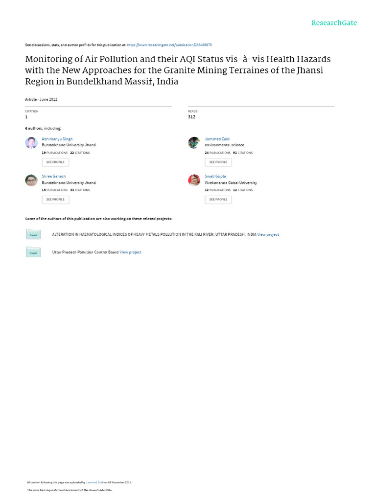 Monitoring of Air Pollution and Their AQI Status V | PDF | Respiratory ...