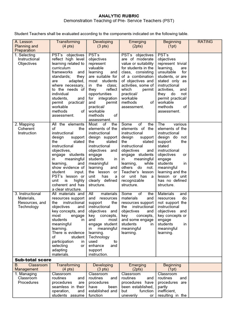 Analytic Rubric Demo Teaching | PDF | Pedagogy | Rubric (Academic)