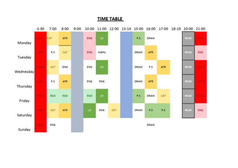 Weekly Class Schedule Timetable | PDF | Teaching Methods & Materials ...