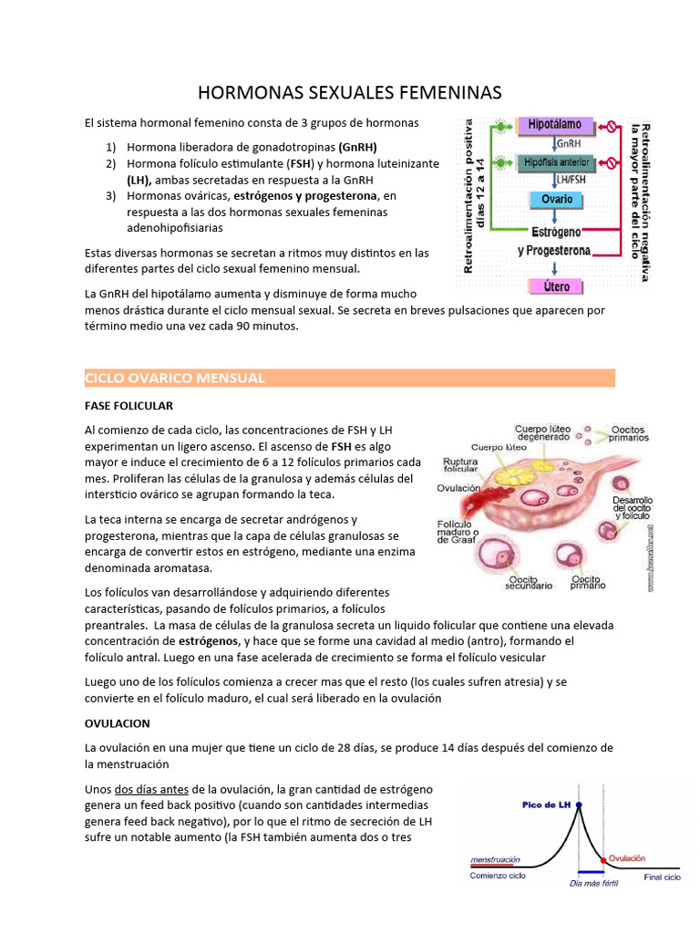 Hormonas Sexuales Femeninas | Descargar gratis PDF | Hormona luteinizante | Ciclo menstrual