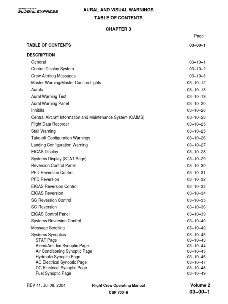 Global Express XRS-Aural and Visual Warnings | PDF | Avionics | Transport