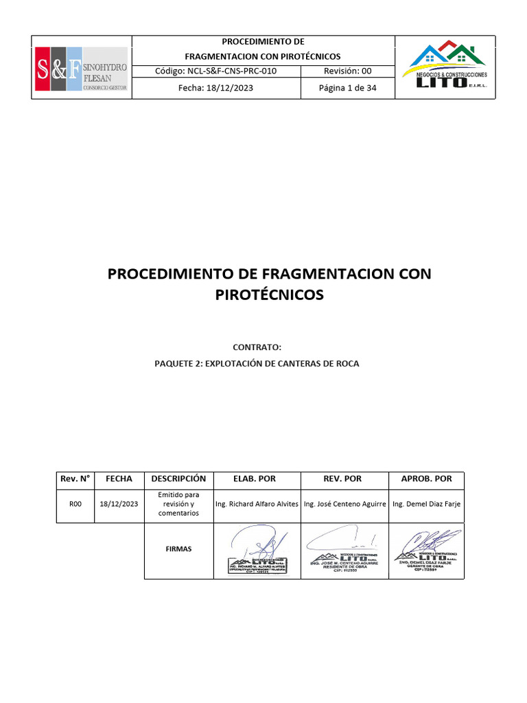 NCL-S&F-CNS-PRC-0010 - R00 Fragmentacion Con Pirotécnicos | PDF | Perforar | Pirotécnica