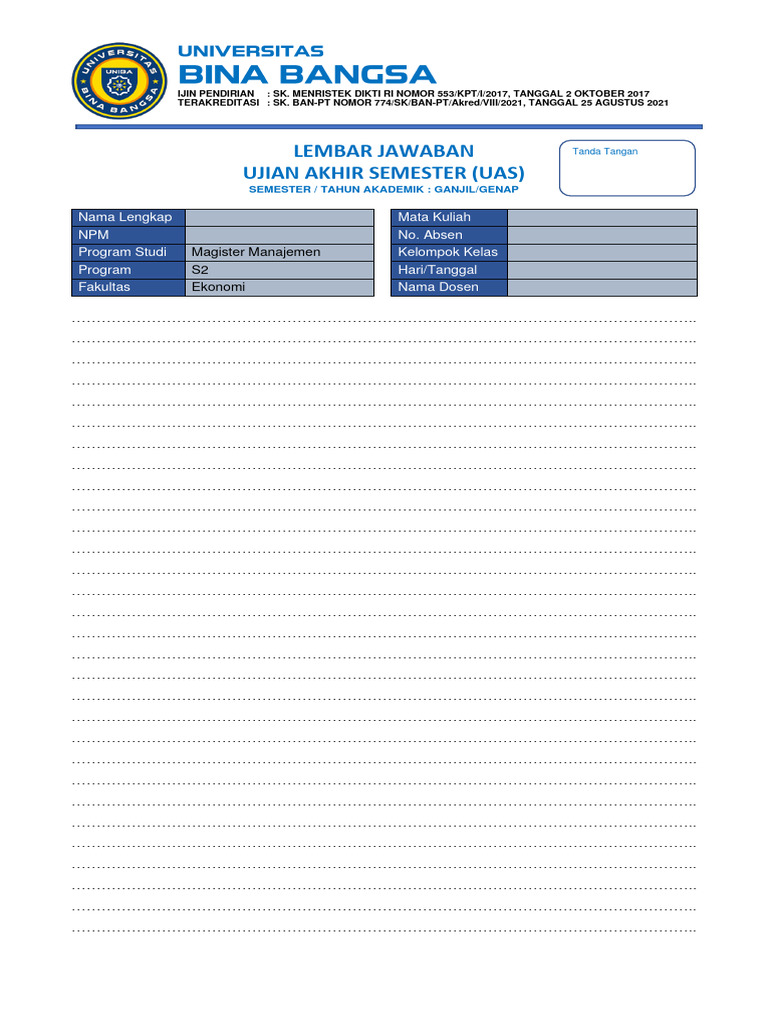 Format Lembar Jawaban Uas | PDF