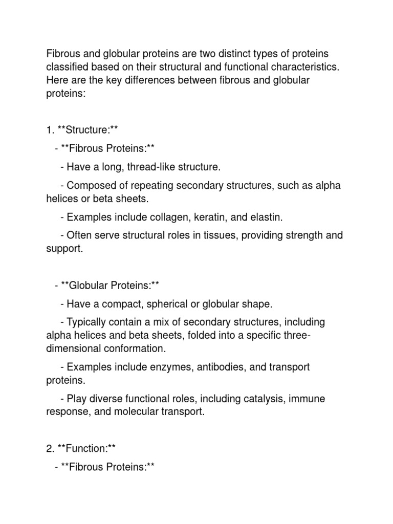 Differences Between Fibrous and Globular Proteins | PDF | Proteins ...