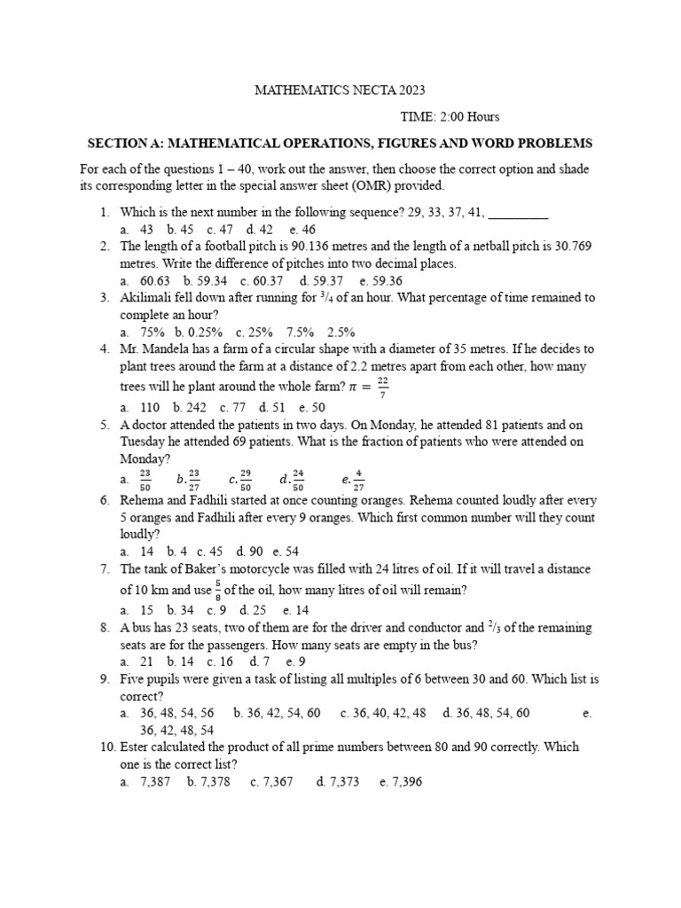 Maths Psle G7 2023 | PDF | Litre | Area