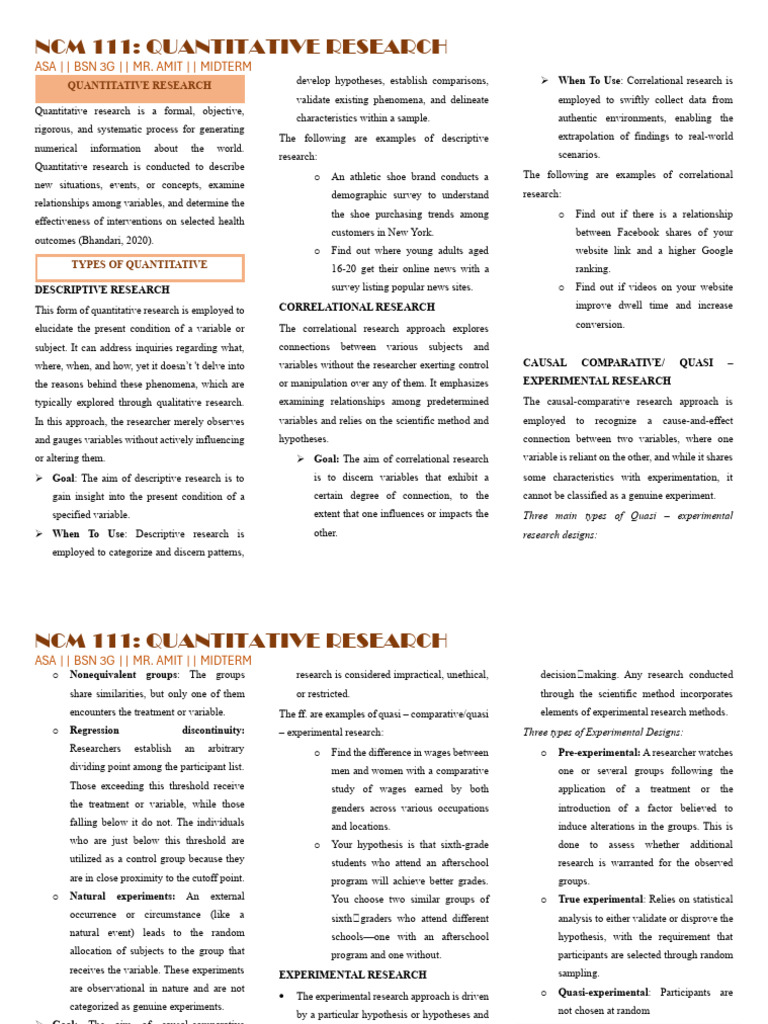 Quantitative Research Introduction Notes | PDF | Experiment ...