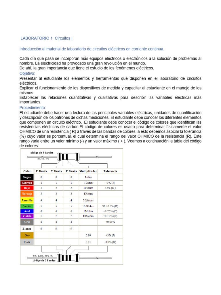 LABORATORIO 1 Circuitos I Introducción Al Material de Laboratorio de Circuitos Eléctricos en ...