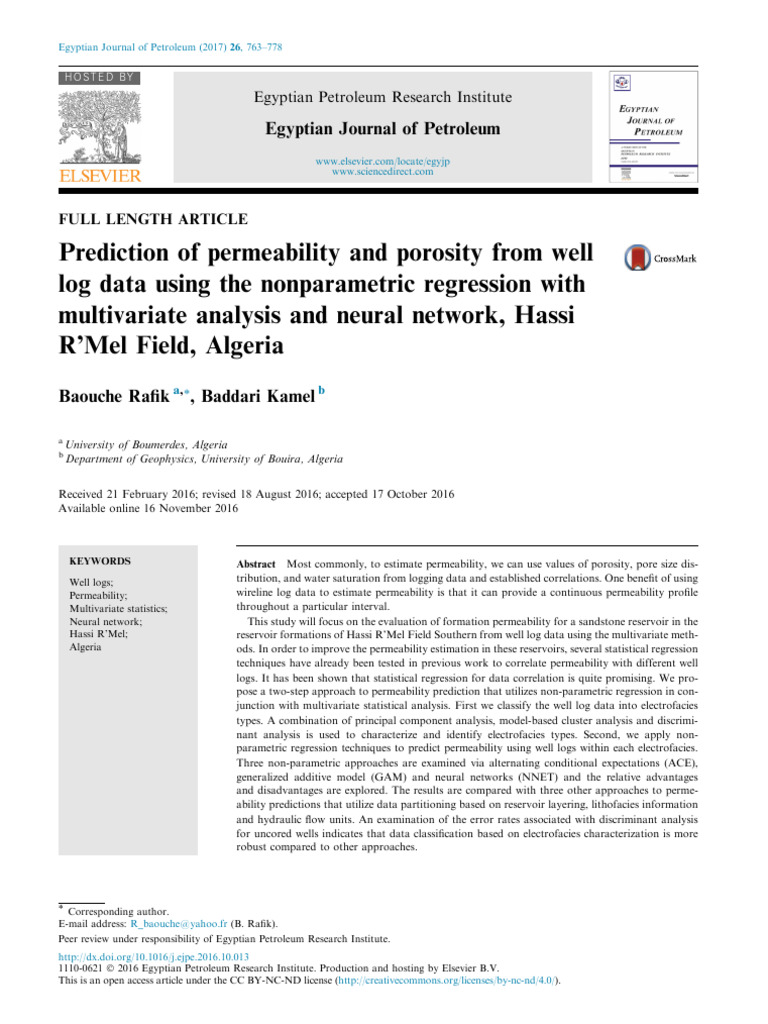Prediction of Permeability and Porosity From Well Log Data Using The Nonparametric Regression ...