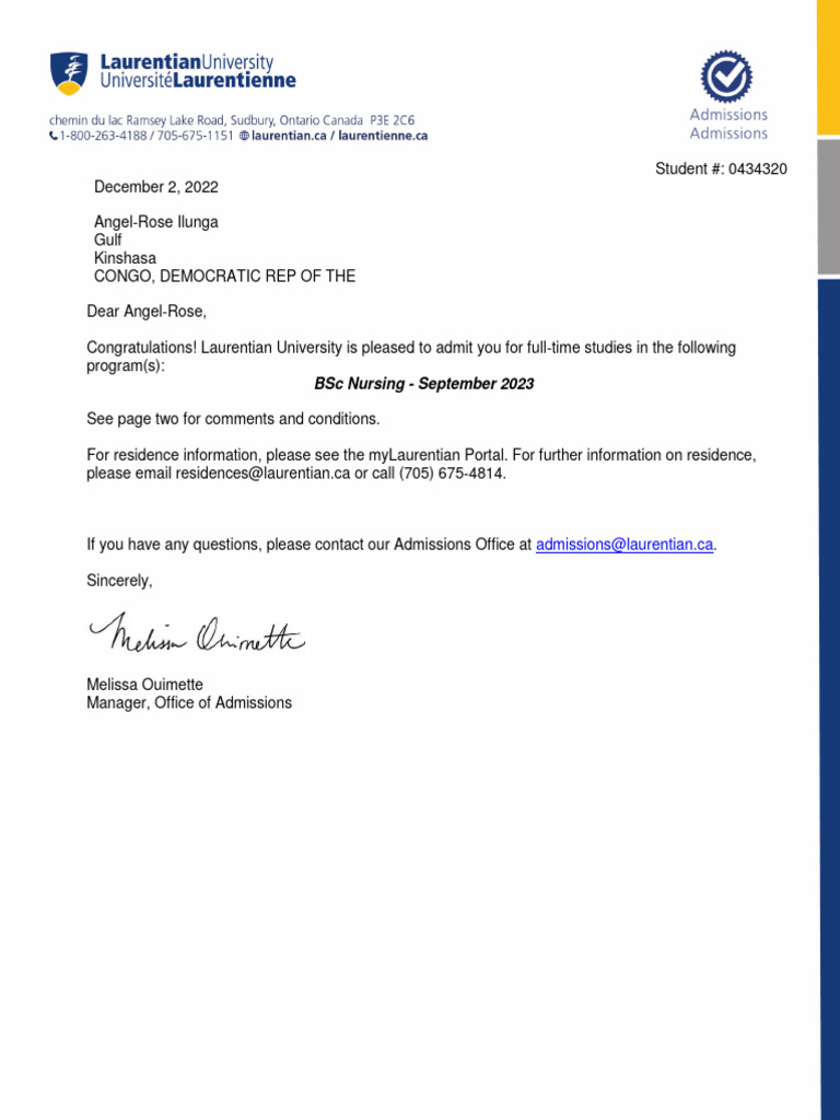 Admission Letter0434320 | PDF | Business