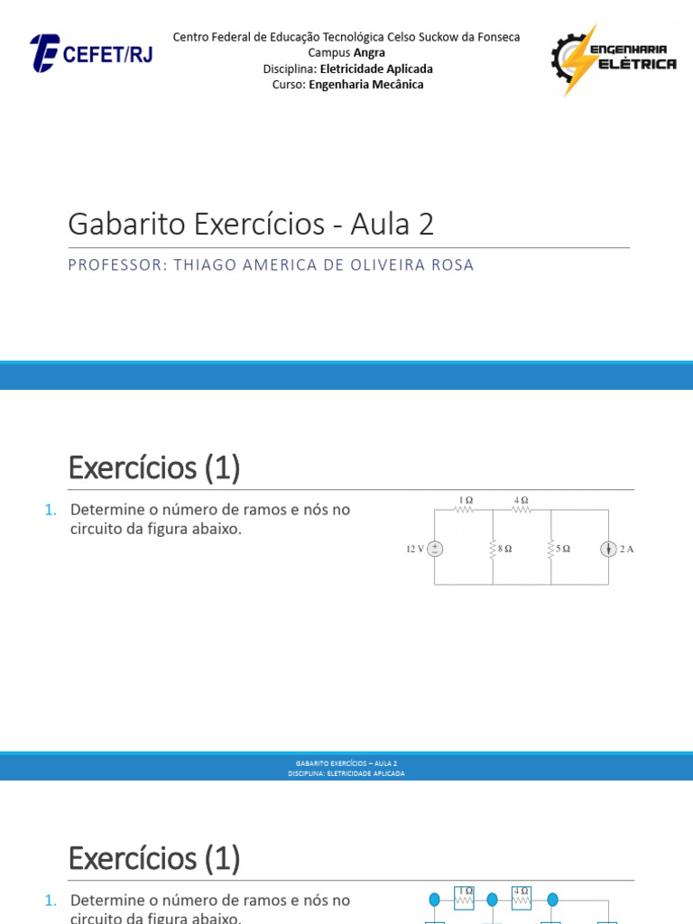 Gabarito Exercícios - Aula 2 | PDF | Rede elétrica | Engenharia Civil