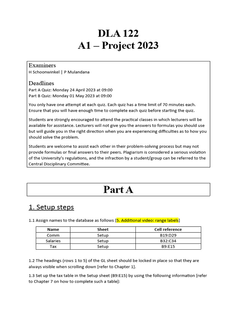DLA 122 A1 - Project 2023: 1. Setup Steps | PDF | Balance Sheet ...