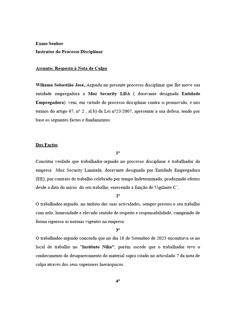 Resposta A Nota de Culpa | PDF