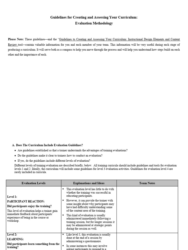 6 - Guidelines For Creating and Assessing Your Curriculum Evaluation Methodology | PDF ...