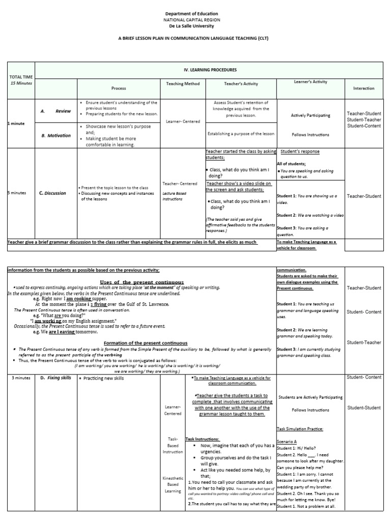 T.rena - Masteral Lesson Plan - 副本 | PDF | Grammatical Tense | Teachers