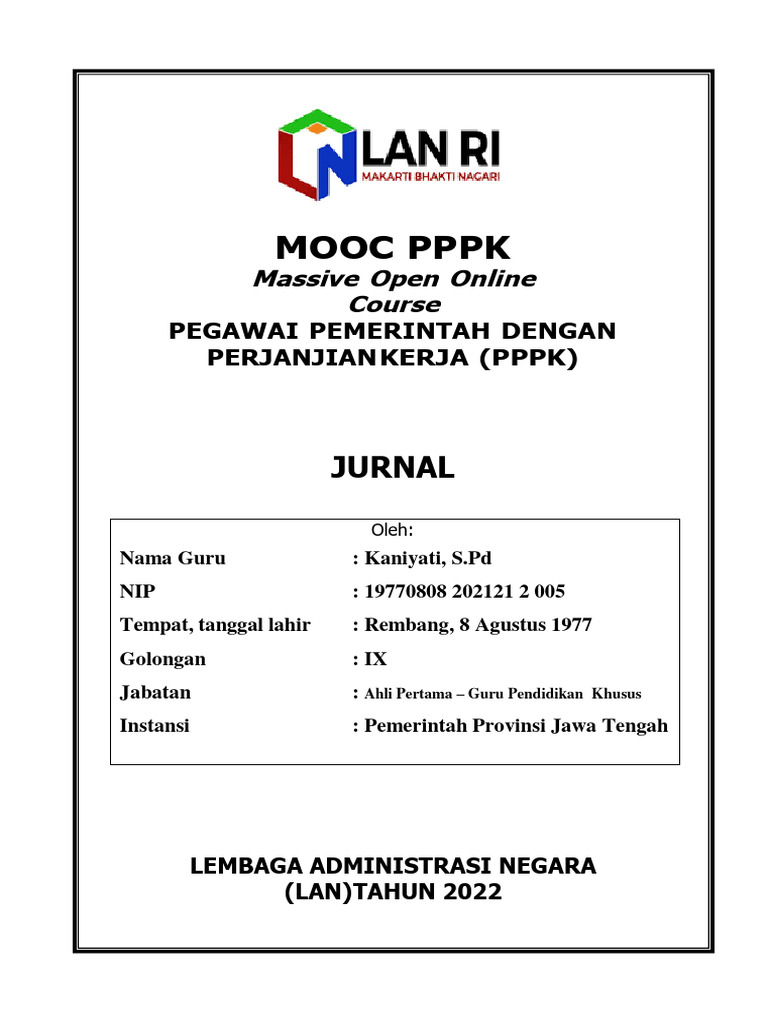 Format Jurnal Orientasi P3k Kaniyati | PDF