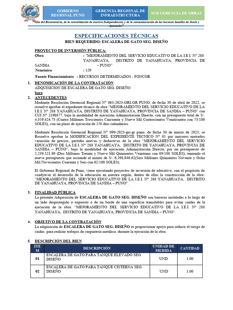 Especificaciones Escalera de Gato Puno | PDF | Pintar | Acero