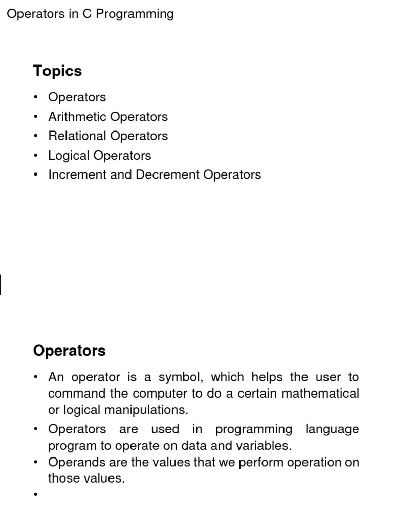 Lecture Notes Operators In C Programming Download Free Pdf Computer Engineering Computing 3124