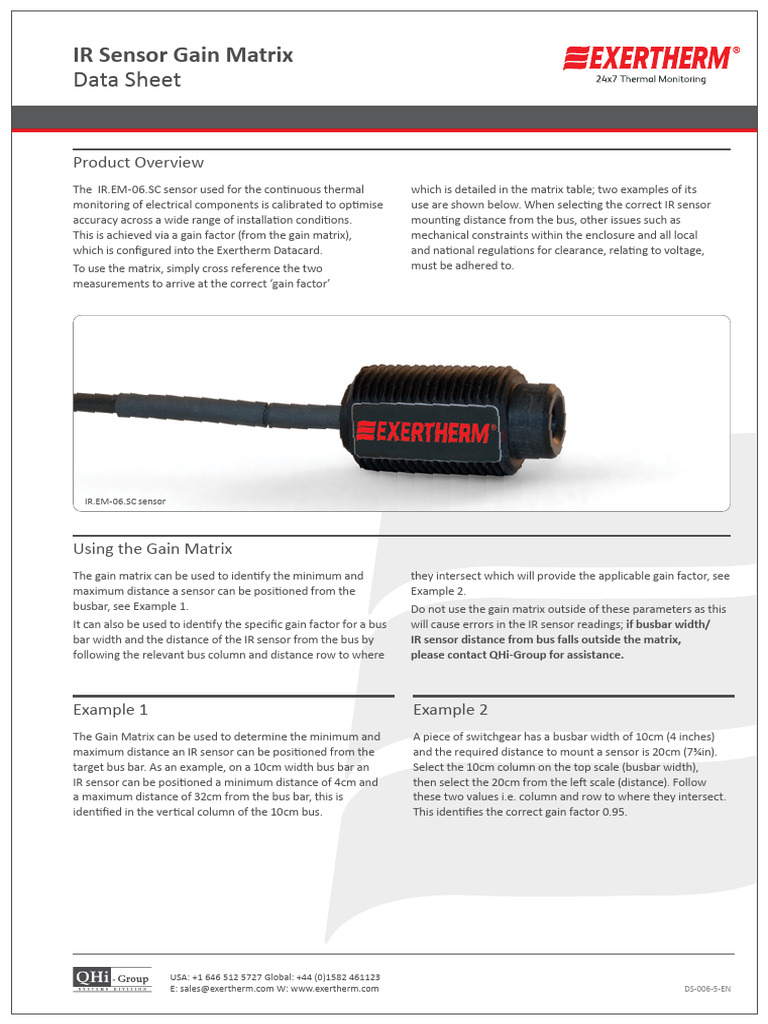 DS-006-5-EN - Exertherm - IR Sensor Gain Matrix | PDF | Sensor | Matrix (Mathematics)