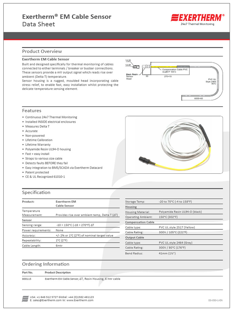 DS-050-1-EN - Exertherm - EM Cable Sensor Datasheet | PDF | Sensor ...