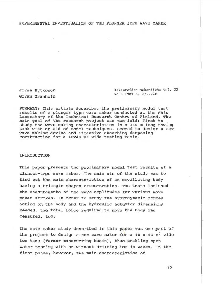 Plunger Type Wave Maker Study Results | PDF | Damping | Physical Phenomena