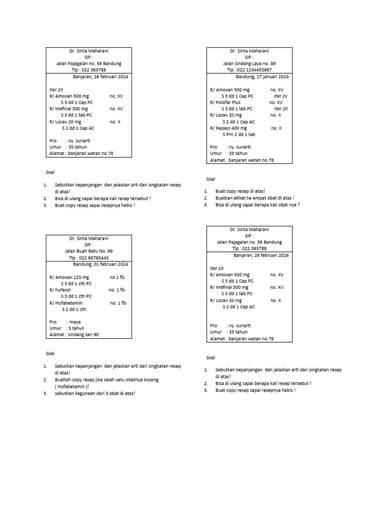 Soal Kuis Resep Kelas Xi Simulasi Apotek | PDF