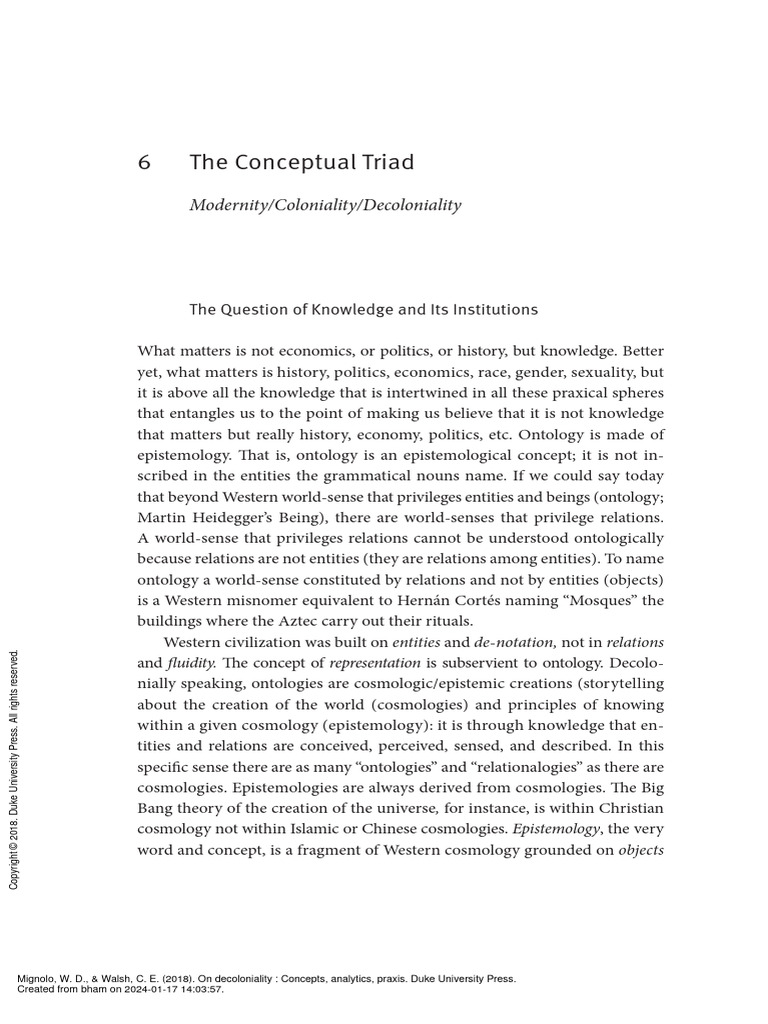 Mignolo Conceptual Triad | PDF | Transcendence (Philosophy) | Idea