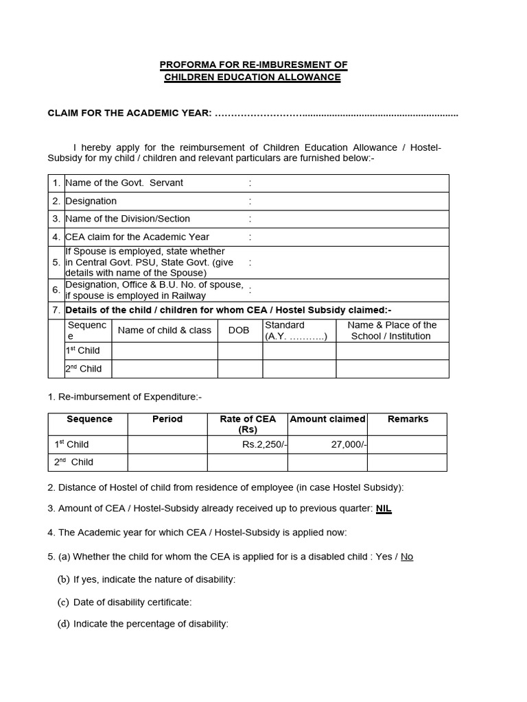 Children Education Allowance Claim Form | PDF | Government | Justice
