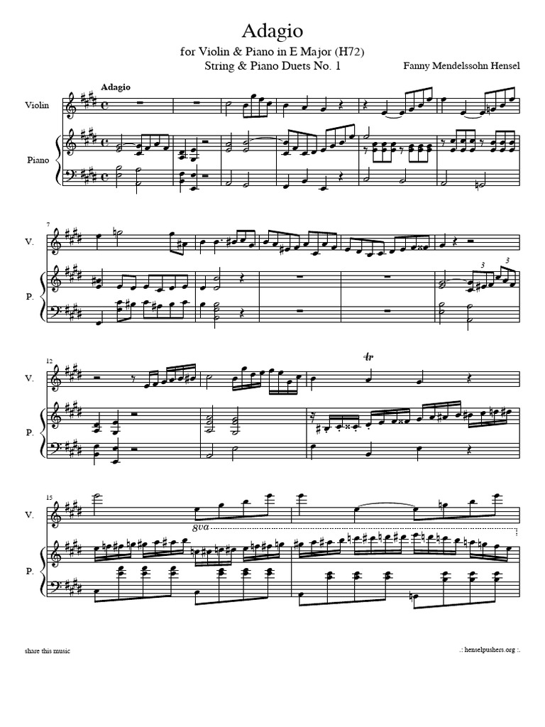 Fanny Mendelssohn Adagio PF+VLN | PDF | Musical Instruments | Piano