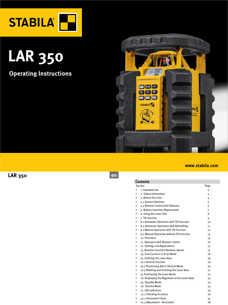 Stabila LAR-350 - Manual | PDF | Cartesian Coordinate System | Equipment