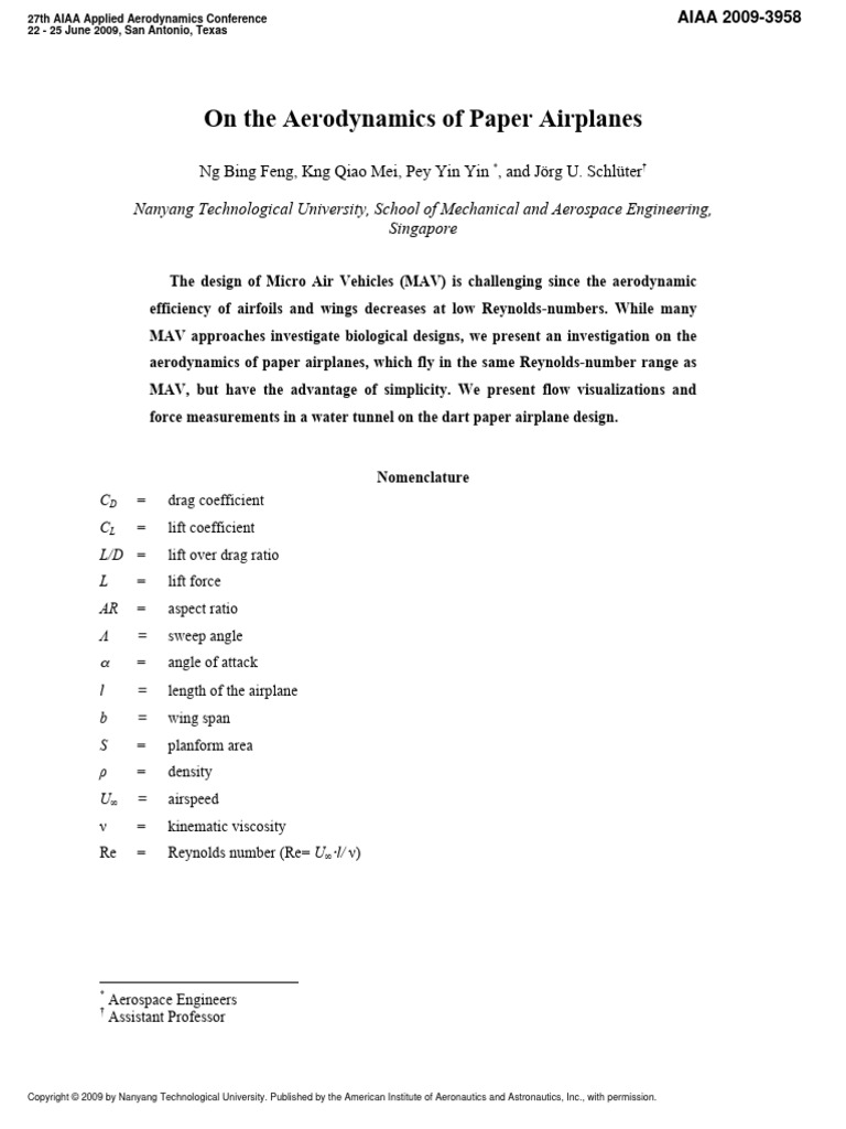 On_the_Aerodynamics_of_Paper_Airplanes | PDF | Lift (Force) | Drag ...