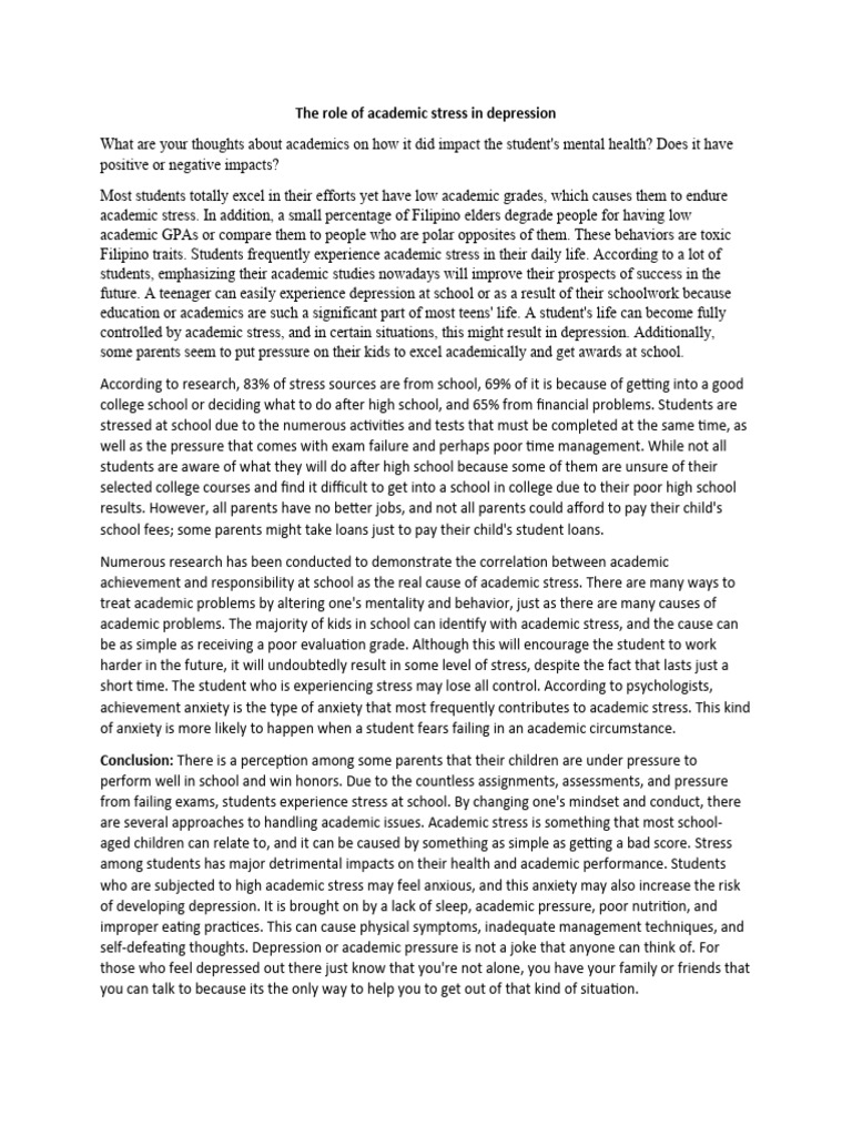 The Role Of Academic Stress In Depression PDF Anxiety Stress