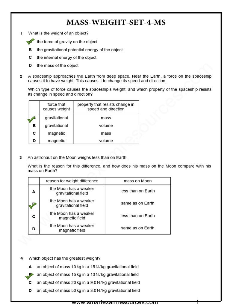 1.3.2 Mass Weight Set 4 Ms | PDF | Mass | Weight