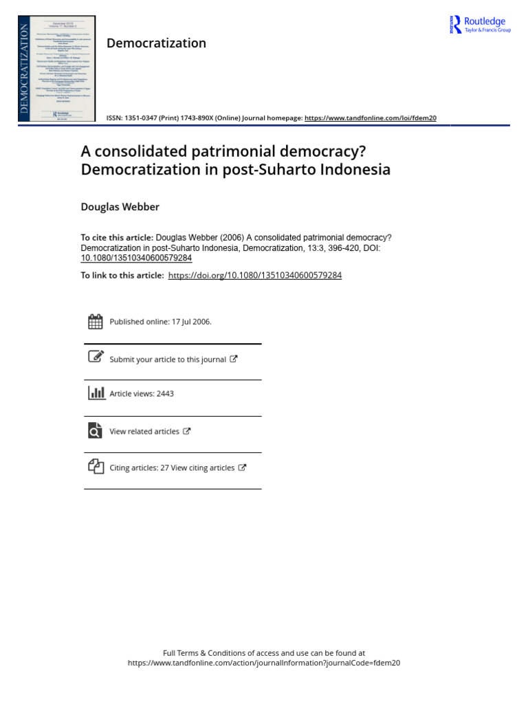 A Consolidated Patrimonial Democracy Indonesia | PDF | Democratization ...