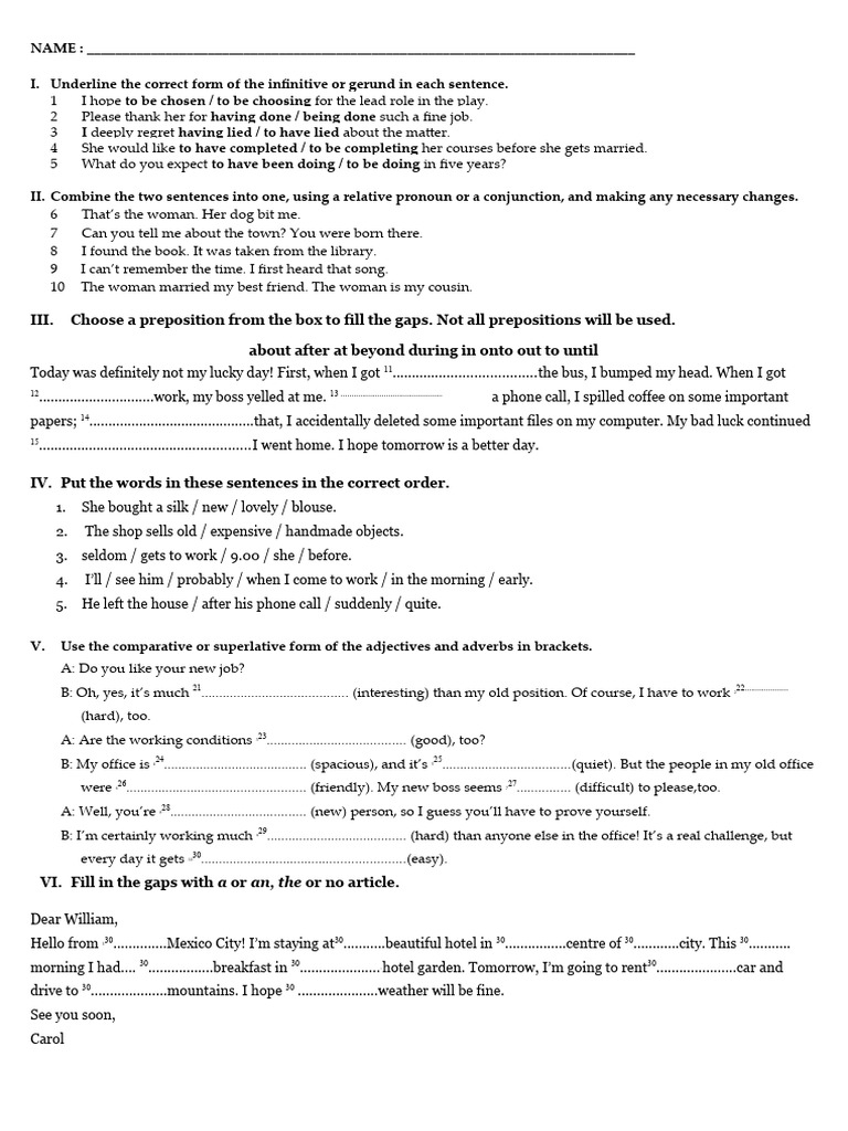 Infinitives, Gerunds, and Sentence Structure Exercises | PDF ...