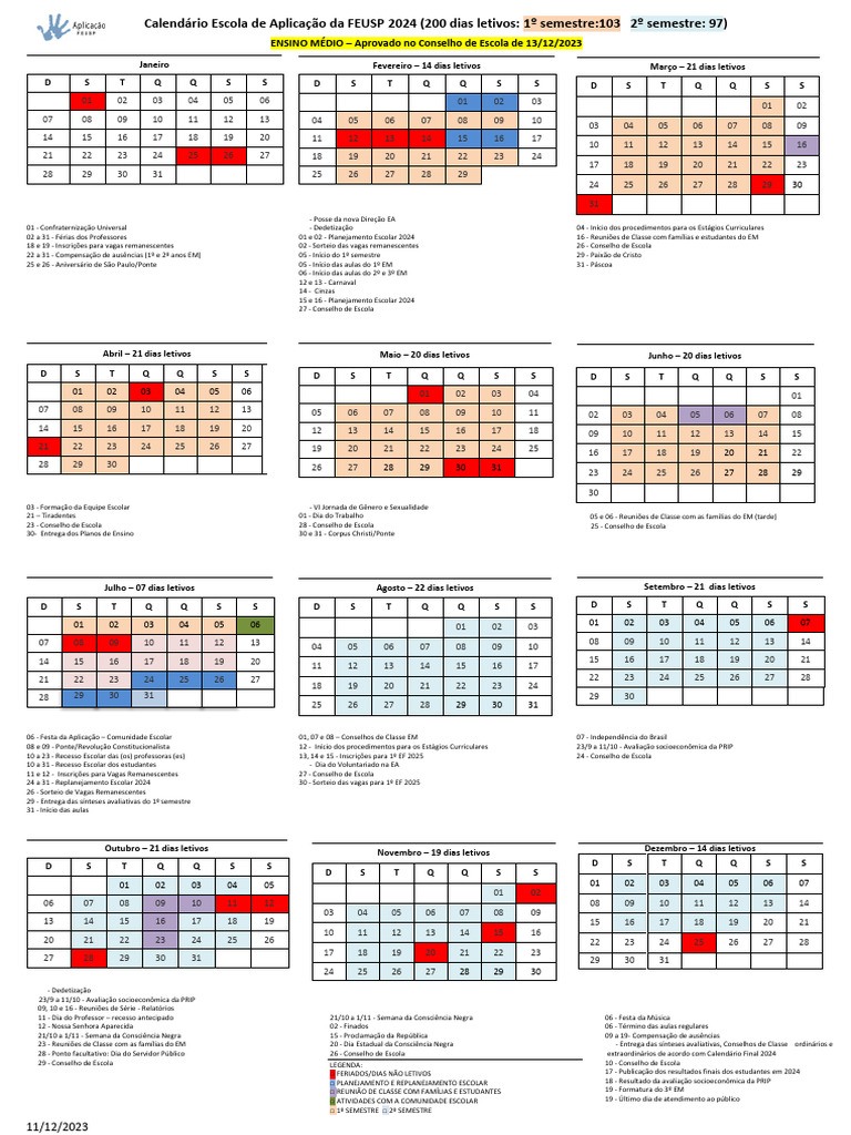 Calendário Escolar FEUSP 2024 | PDF