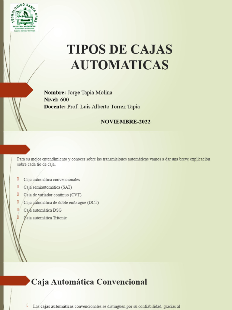 Tipos de Cajas Automaticas - Jorge Tapia Molina | PDF