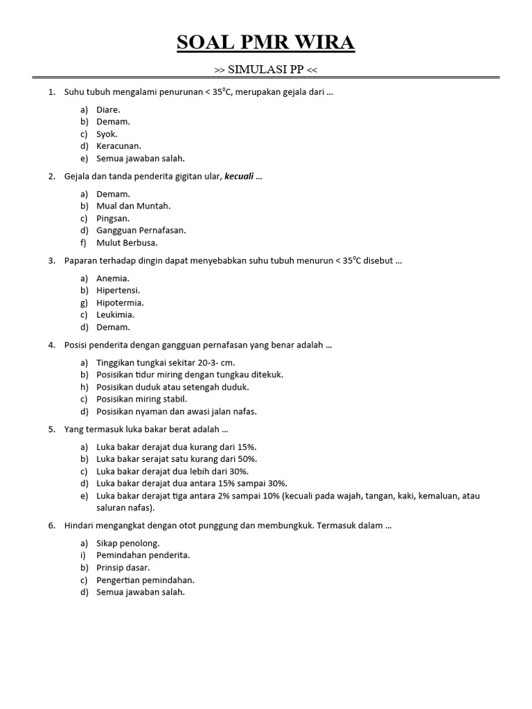 Soal PMR WIRA - (Simulasi PP) | PDF | Sains & Matematika